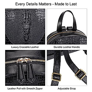 PIJUSHI Womens Genuine Leather Backpack Purse for Women Crocodile Leather Backpack (66512 Black Croco)