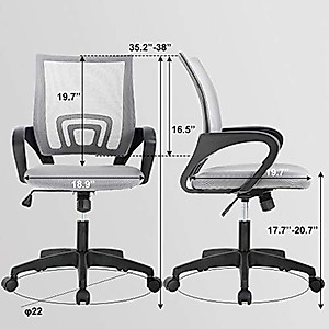 Home Office Chair Ergonomic Desk Chair Mesh Computer Chair with Lumbar Support Armrest Executive Rolling Swivel Adjustable Mid Back Task Chair for Women Adults (Grey)
