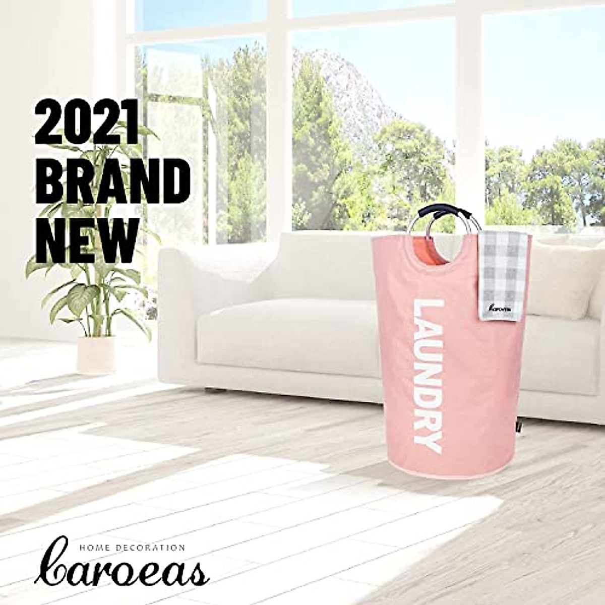 XX-Large Laundry Basket, Collapsible Fabric Hamper with Aluminum Handles, 115L, Tall Foldable Clothes Baskets, Easy Carry Bags, Hampers for Kids Bedroom, College Dorms (Pink)