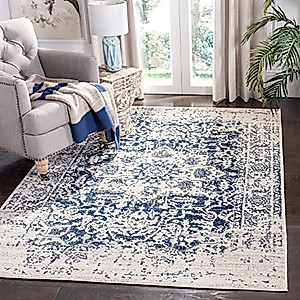SAFAVIEH Madison Collection 5'3" Round Teal / Ivory MAD603J Oriental Snowflake Medallion Distressed Non-Shedding Dining Room Entryway Foyer Living Room Bedroom Area Rug