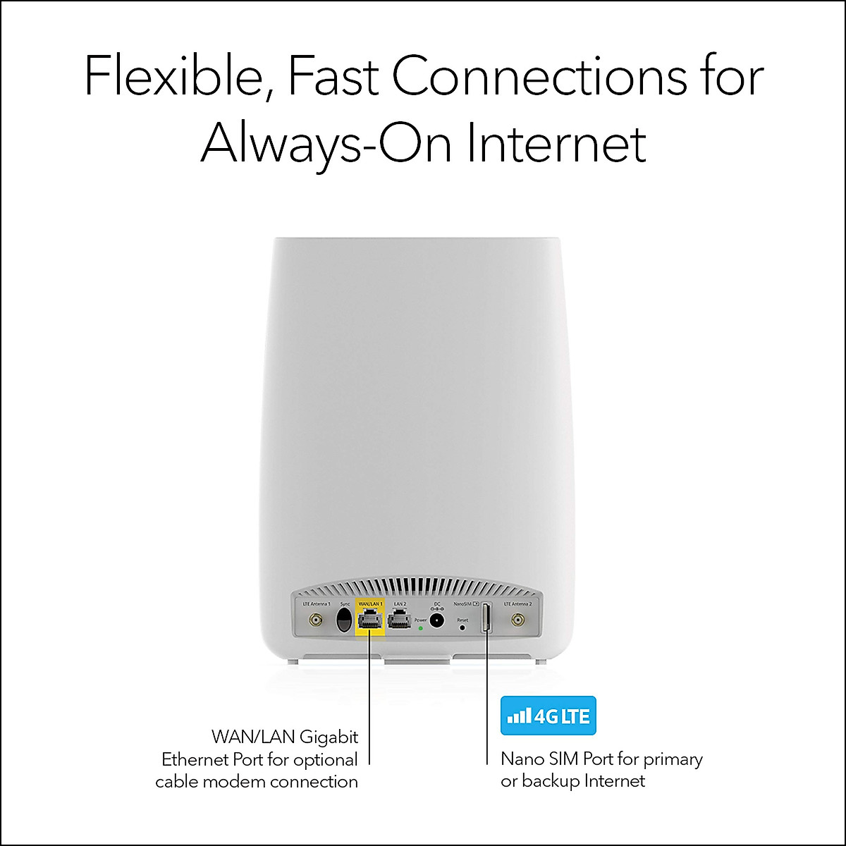 NETGEAR Orbi Tri-Band WiFi Router with 4G LTE Modem Built-in (LBR20) for Primary or Backup Internet | Supports AT&T and T-Mobile | Coverage up to 2,000 sq. ft. | AC2200 WiFi (LBR20-100NAS) (Renewed)