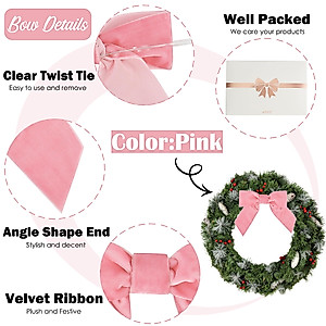 AIMUDI Pink Velvet Bows 4.5" Pink Velvet Easter Bows Premade Bows Light Pink Twist Tie Bows for Wreaths, Gift Basket, Spring Decor, Gift Wrapping, Swag, Wedding, Baby Shower Decoration - 12 PCs