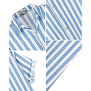 NmglhNm Mens Striped Summer Shirts Short Sleeve Casual Button Down Stylish Tropical Beach Shirts LightBlue 3X-Large