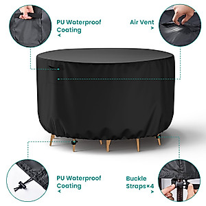 Mrrihand Round Patio Furniture Cover - Outdoor Chair Covers Waterproof Heavy Duty 600D Outdoor Table Chair Set Covers Anti-Fading Cover for Outdoor Furniture Set, 62" DIAx28 H, Black