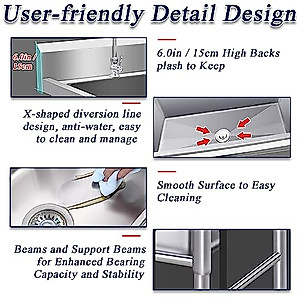 IOXGSGI Commercial 304 Stainless Steel Sink 2 Compartment Free Standing Utility Sink with Faucet Drain Basket Shelf, for Garage, Restaurant, Kitchen, Laundry Room, Outdoor