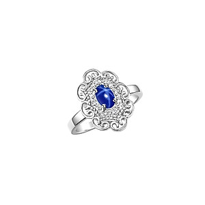 Rylos Sterling Silver Floral Designer Ring with 6x4 MM Oval Blue Star Sapphire Gemstone & Sparkling Diamonds - Birthstone Jewelry for Women -Size 7