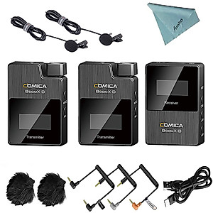 COMICA BoomX-D D2 2.4G Wireless Lavalier Microphone System Digital 1-Trigger-2 Wireless Microphone Transmitter & Receiver for Smartphone Camera Podcast Interview YouTube