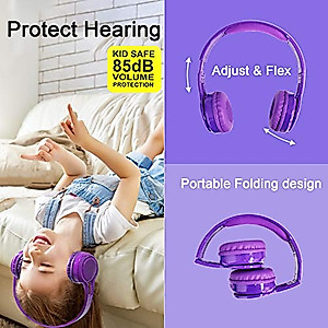 Contixo KB-2600 Premium Headphones for Kids - 85db Volume Limiter - Over-Ear and Build-in Mic Wireless Children Headphones for Boys - Foldable Heaphones for iPhone/iPad/Smartphones/Laptop/PC (Purple)