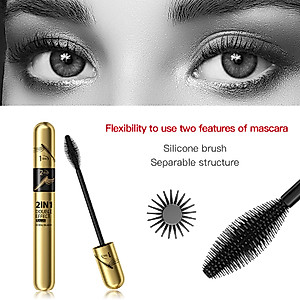 2023 New 2 in 1 Golden Goddess Black 4D Mascara - Liquid Lash Extension for 5X Longer, Fuller Waterproof Eyelashes (1pcs)