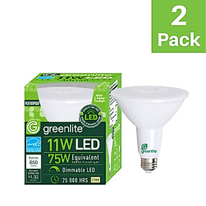 Greenlite LED PAR30 Long Neck Dimmable Flood Light Bulb, 11W (75W Equivalent), 850 Lumens, 2700k Soft White, Indoor/Outdoor, Weatherproof, 120V, Energy Star, (2 Pack)