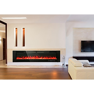 MAISON ARTS 72" Electric Fireplace Indoor Wall Mounted & Recessed Fireplace Heater with Remote Control & Touch Screen,8hrs Timer, Adjustable Flame & Bed Colors and Speed for Bedroom Living Room,1500W