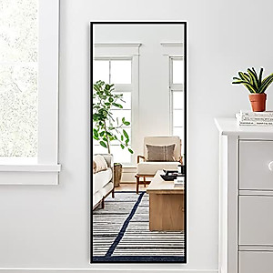 NeuType 59"x 16" Full Length Mirror Aluminum Alloy Thin Frame Floor Mirror Wall Mirror Dressing Mirror Hanging or Leaning Against Wall, Bedroom Mirror Full Body Mirror Black with Stand