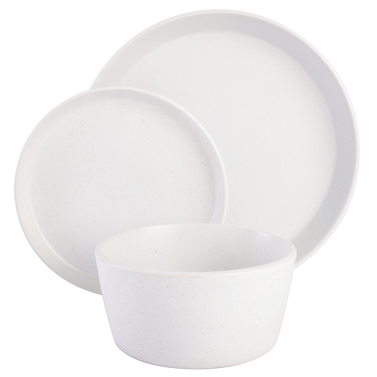 Gibson Soho Lounge Sofia Coupe Stoneware Dinnerware Set, Service for 4 (12pcs), White w/Speckle
