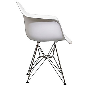 Modway Paris Mid-Century Modern Molded Plastic Dining Armchair with Steel Metal Base in White