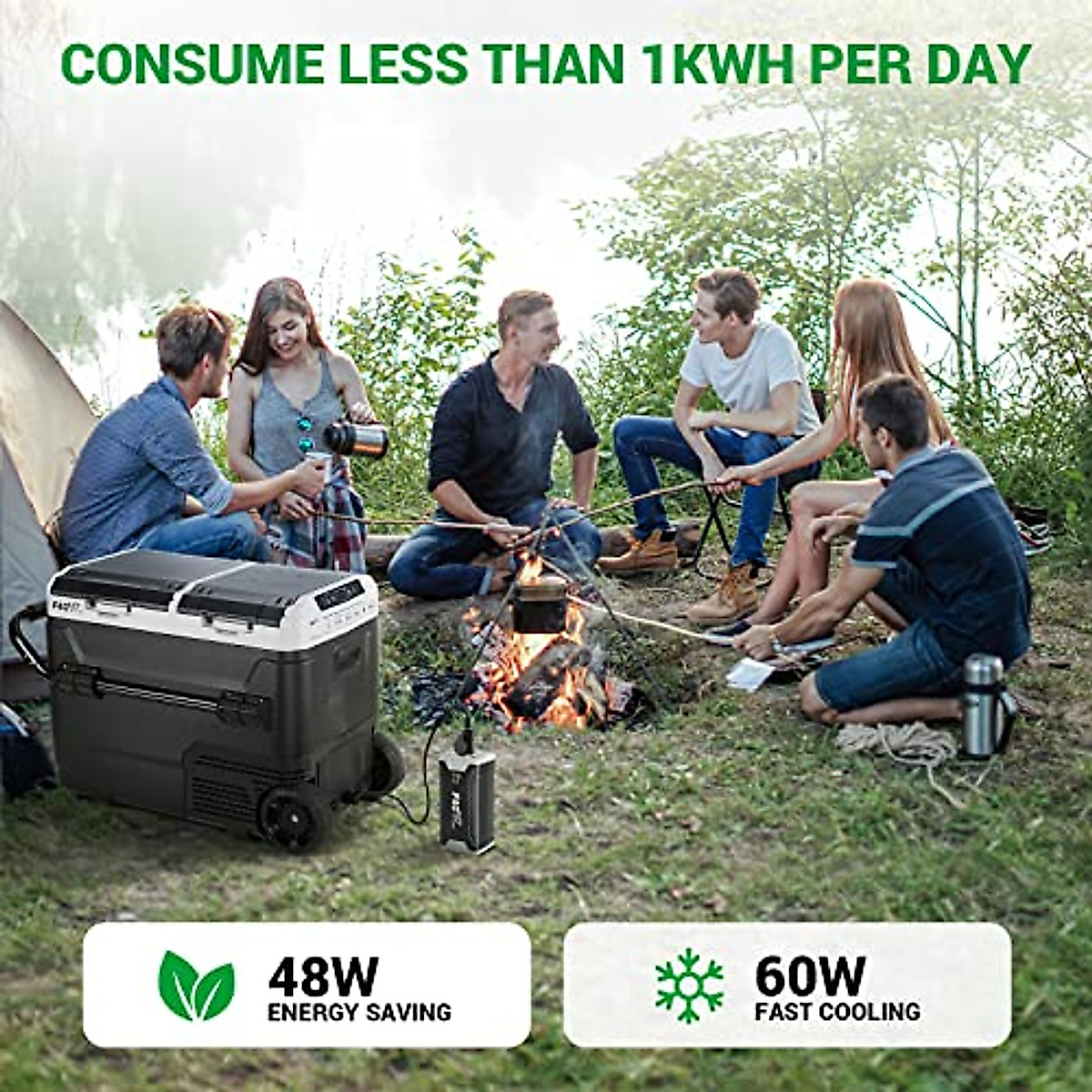 F40C4TMP 12 Volt Portable Refrigerator, 54 Quart Dual Zone Car Freezer With Independent Temperature Control, -4℉ to 68℉,51L Compressor Fridge With Wheels & 2 Baskets For Camping, Travel, Road Trip, Vehicle, Car, Truck, Van, RV, Outdoor and Home--12V/24V D