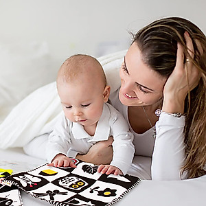 Tummy Time Play Mat, High Contrast Baby Toys,Black and White Activity Mat with Teether for Babies 0+ Months,0+Months Infant Early Educational Crinkle Toys,Baby Boy Sensory Learning Toys - Pack of 3