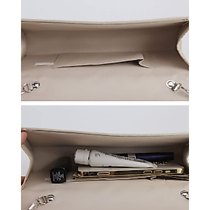 Reberomantic Women Satin Evening Bag Pearl Clutch Purses for Wedding Party Formal Crossbody Bag (Beige)