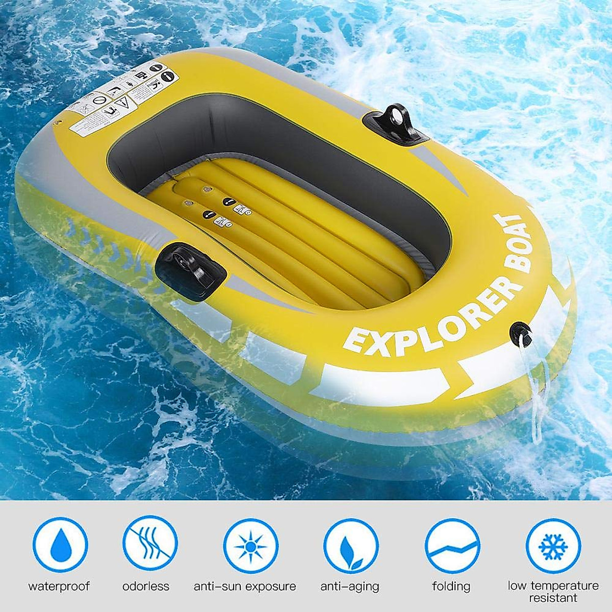 Wbestexercises Inflatable Boat with Two Paddle Mounts, 1 Person PVC Thicken Inflatable Kayak Canoe Rowing Air Boat Fishing Drifting Diving, Yellow