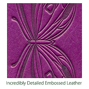 Oberon Design Butterfly Embossed Genuine Leather Checkbook Cover, 3.5x6.5 Inches, Orchid, Made in the USA