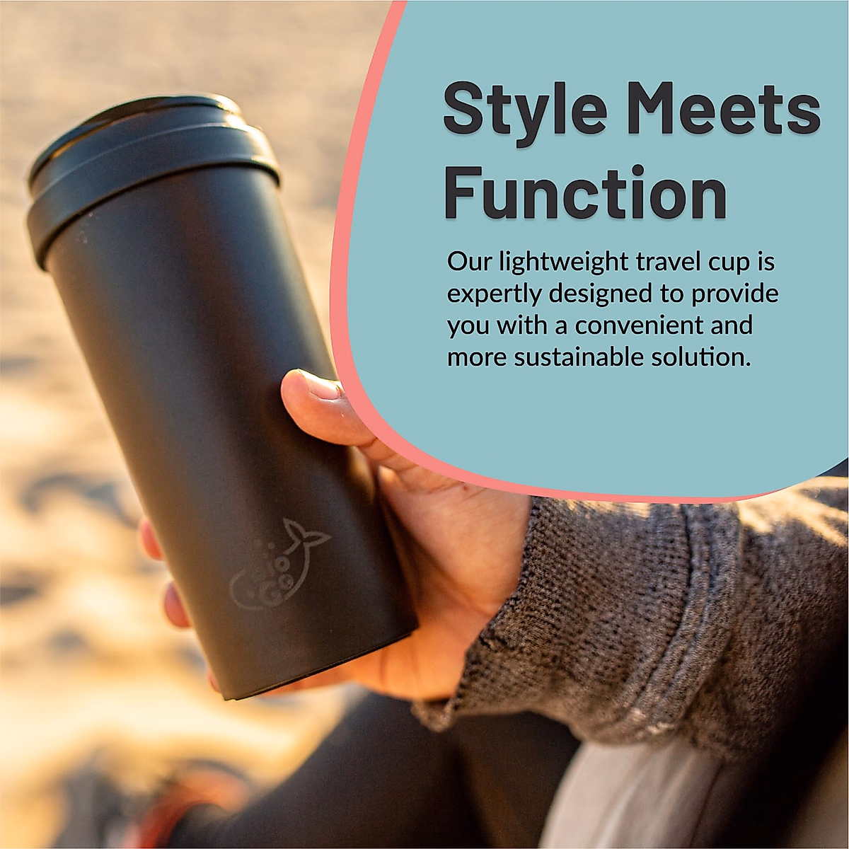 bioGo Cup, Rice Husk Fibre, BPA-Free, Double Wall Insulation Reusable Coffee Cups, On-The-Go Travel Mug, Screw Tight Lid, Textured Grip, Ultra Lightweight (Midnight Black, 16oz)