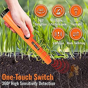 Metal Detector Pinpointer, Professional Waterproof Handheld Pin Pointer Wand, Portable Treasure Finder Pinpointing Probe LED Buzzer Vibration Sound with 9V Battery