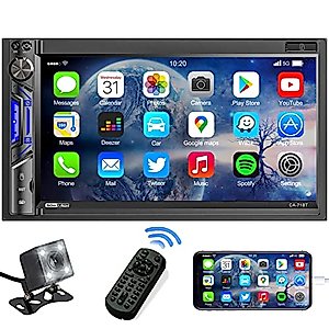 Double Din Car Stereo Receiver: 7 Inch HD Touchscreen Car Audio with Bluetooth – LCD Capacitive Monitor | Mirrorlink | Live Rearview Camera | USB/SD/AUX Input | AM/FM Car Radio | Subwoofer