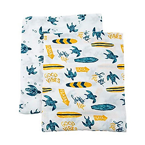 Bebe au Lait Oh So Soft Muslin Swaddle Blanket Set, Soft Muslin Design, Stylish Pattern - Surf and Sea Turtles , 47x47 Inch (Pack of 2)
