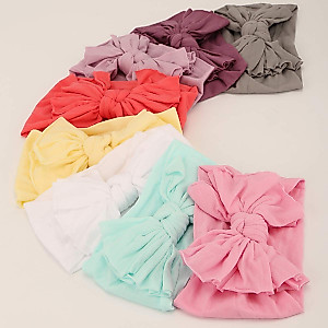 Makone 8pcs Baby Girls Headbands with Bows, Nylon Stretchy Hair Bands Hair Bow Elastics Hair Accessories for Newborn Baby Infant Toddlers Kids