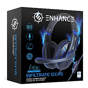 ENHANCE GX-H5 Gaming Headset with Microphone - Universal Gaming Headset for PS4, PS5, Xbox, PC, Switch with Adjustable Headband, Volume Controller, USB Sound-Isolating Earcups, Splitter Cable (Blue)