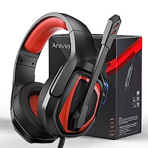 Computer Over-Ear Stereo Surround Sound Headphones Wired with Microphone - MH602X Noise-isolating 3.mm Headsets Gaming Headset with Microphone, volume Control, Bass for Multi-Platforms, Black Red