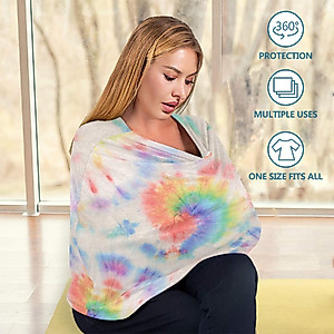 YYZZH Pastel Tie Dye Circle Pattern Rainbow Swirl Spiral Stripe Stretchy Baby Car Seat Cover Infant Canopy Nursing Covers Breastfeeding Cover Breathable Windproof Winter Scarf for Boys Girls