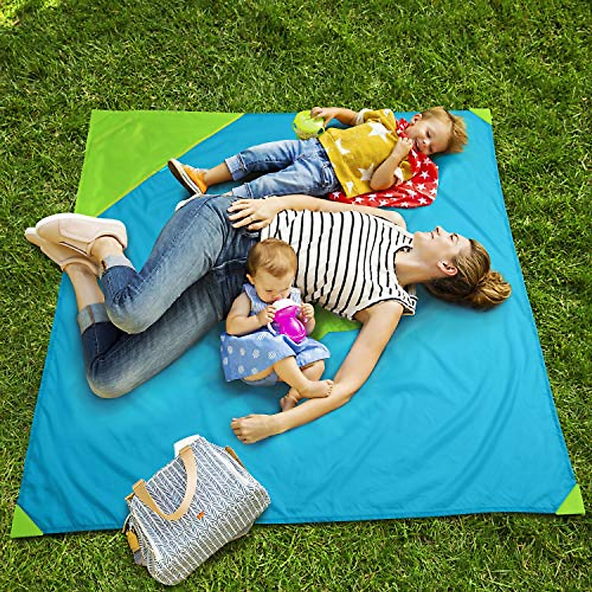 Munchkin Brica Go Play Portable Baby Travel Playmat, 58” x 58”, Blue/Green , 2 Piece Set