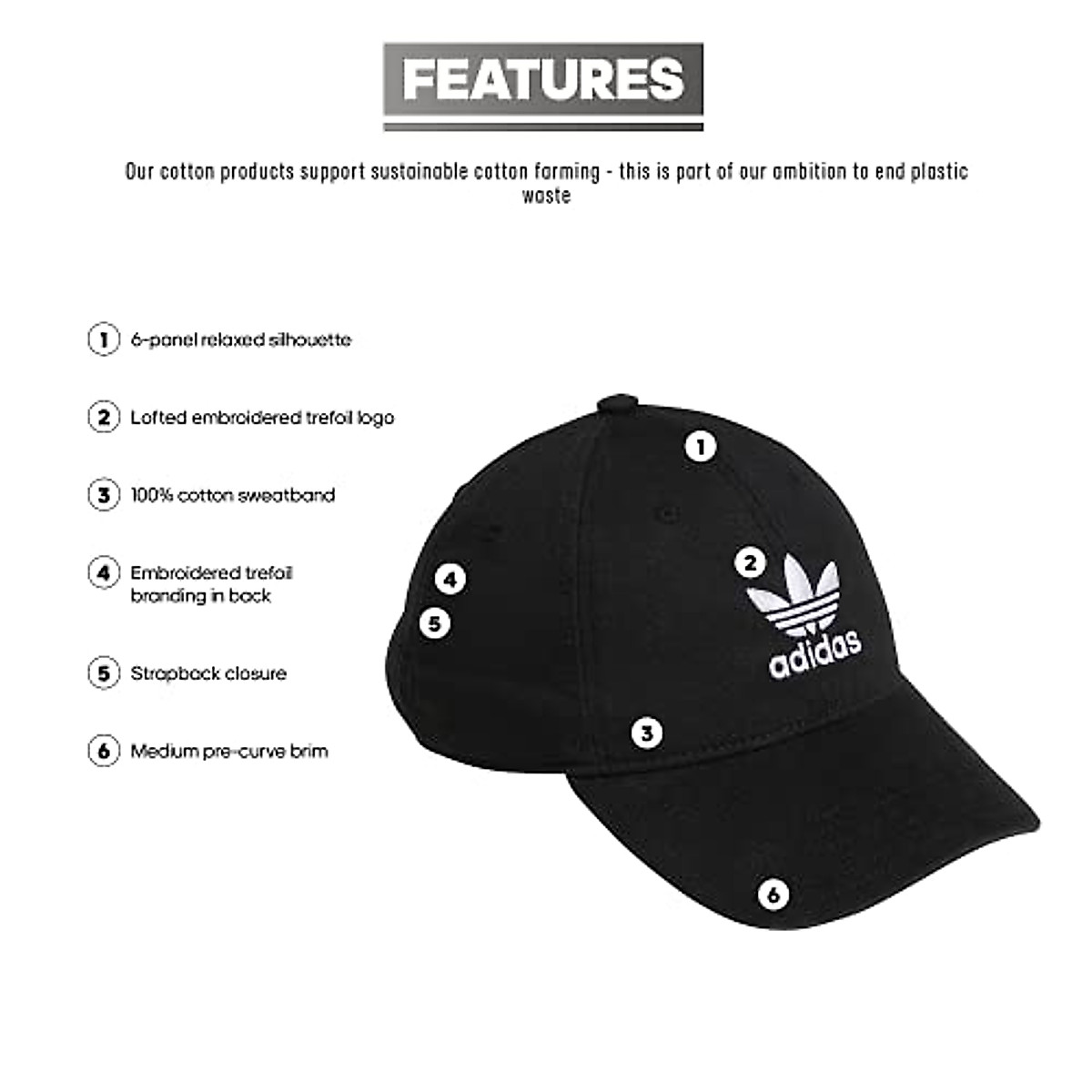 adidas Originals mens Fit Hat Men s originals relaxed strapback cap, Black/White, One Size US