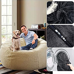 5ft Giant Fur Bean Bag Chair for Adult Living Room Furniture Big Round Soft Fluffy Faux Fur BeanBag Lazy Sofa Bed Cover Giant (it was only a Cover, not a Full Bean Bag), Dark Grey