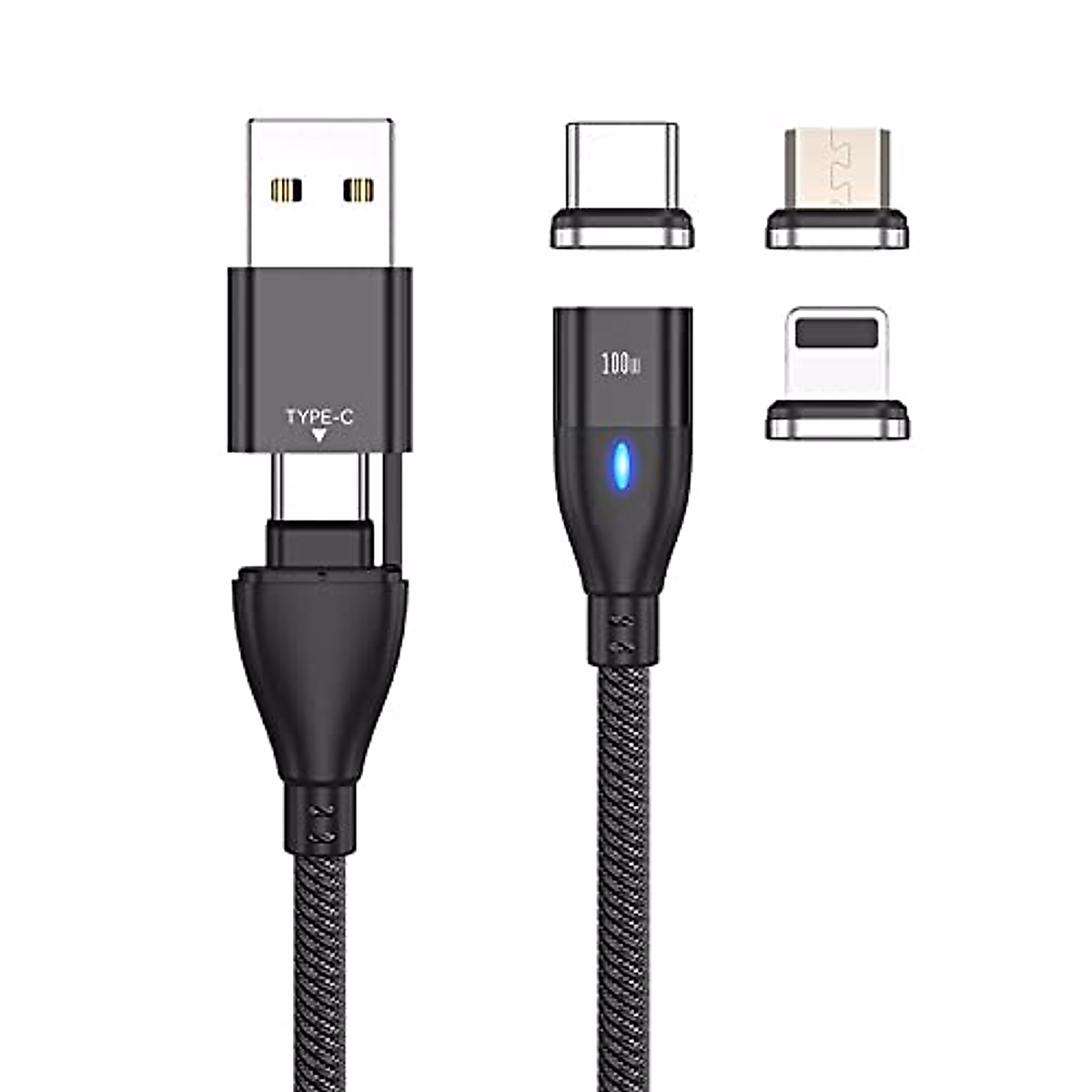 BoxWave Cable Compatible with Razer Blade Stealth 13 (2020) - MagnetoSnap PD AllCharge Cable (100W), Magnet PD 100W Charging Cable USB Type-C Micro USB for Razer Blade Stealth 13 (2020) - Jet Black