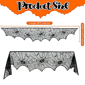 AerWo Halloween Decorations Indoor Halloween Fireplace Mantel Scarf, Black Lace Spiderweb Fireplace Cover for Halloween Mantle Decor Festive Party Supplies,18 x 98 inch