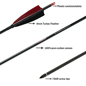 Linkboy Archery Pure Carbon Arrows Spine 300 340 400 500 600 700 800 for Compound Recurve Bow Hunting Shooting Target 12pcs (spine 400 30inch)