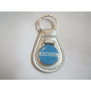 1965 1966 1967 1968 1969 1970 SHELBY GT-350 WHITE STRIPE ON BLUE LEATHER KEYCHAIN - SILVER
