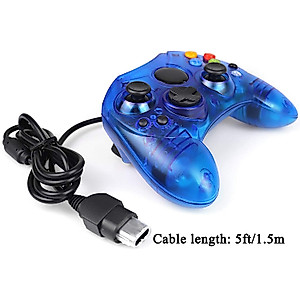 Xbox Classic Controller S-Type Wired Gamepad for Xbox S Type Console (Black and ClearBlue)
