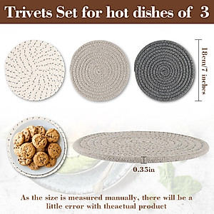 MAQIHAN Woven Trivets for Hot Dishes - 3 Pcs Hot Pot Pads for Table Large Trivets Set Kitchen Dish Plate Dinner Mat Modern Cotton Round Woven Trivet Placemats Pot Holders Protector for Bowls