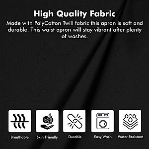 Dreamology Waist Apron, Server Apron With 4 Pockets, Waitress Apron for Women Men Kitchen Home, Chef Apron, Waiter Apron, Water Resistant with Long Waist Strap (Black - 3 Pack)