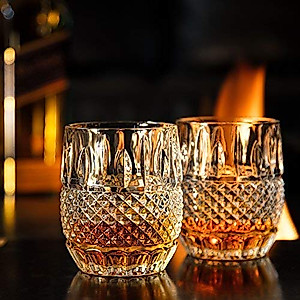 Unique Whiskey Glasses Set of 2, 10oz Ultra Clarity Crystal Glass Rocks Tumblers, Liquor, Bourbon or Scotch, Old Fashioned Rocks Glass Tumbler for Scotch, Cocktail, Liquor