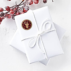 1.5" Round Kraft Buffalo Plaid Deer Head Holiday Label / 500 Northwoods Christmas Holiday Seal