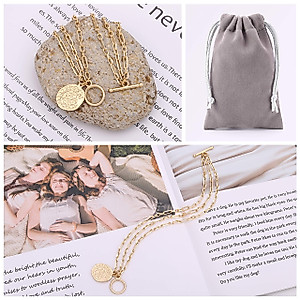 PEARLADA 3-Row 18K Gold Chain Bracelet Dainty Cross Medallion Charm Bracelet OT Toggle Bangle Handmade Stacking Layering Jewelry Fashion Long and Short Oval Link Bracelet for Her