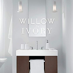 Willow&Ivory Bathroom Accessories Set | 4 Piece, Ceramic Bath Set | Toothbrush Holder, Soap Dispenser, Soap Dish & Tumbler | White Oak Collection