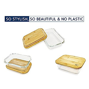 DE Plastic-Free Glass Food Storage Containers with Eco-Friendly Bamboo Wooden Lids, Set of 4 Pantry Organization Ideal for Flour, Sugar, Coffee, Teabags, Pasta, Candy, Snack and Various Dried Foods