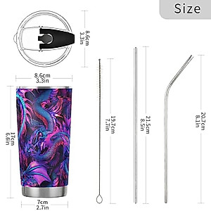 HXshaoye Cyberblue purple dragon Stainless Steel cups for hot and cold with Straw Leak Resistant Flip mug spill proof leak proof for School, Sports, Daycare, Camp & More leakproof 20oz coffee tumbler