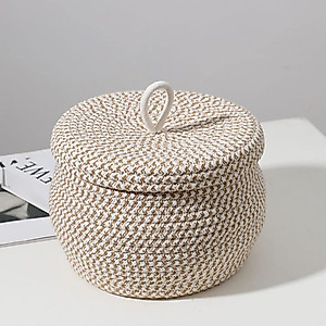 Zerodeko Cotton Rope Basket with Lid Round Woven Basket Decorative Storage Bin Organizer Box Lidded Baskets Egg Holder Jewelry Box Cosmetic Holder for