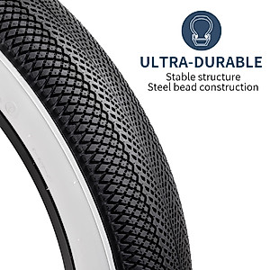 2 Pack 20" E-Bike Tires 20x4.0 Classic White Wall Tires with 2 Nylon Rim Strips for 20 x 4.0 Electric Bike Bicycle Tires