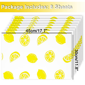 8Pcs Refrigerator Liners Shelf Liners for Kitchen Cabinets, 17.7"x11.8" Washable Non-Slip Fridge Liner, Cabinet and Drawer Liner for Fridge/Wire Shelf/Glass Shelves (Lemon)